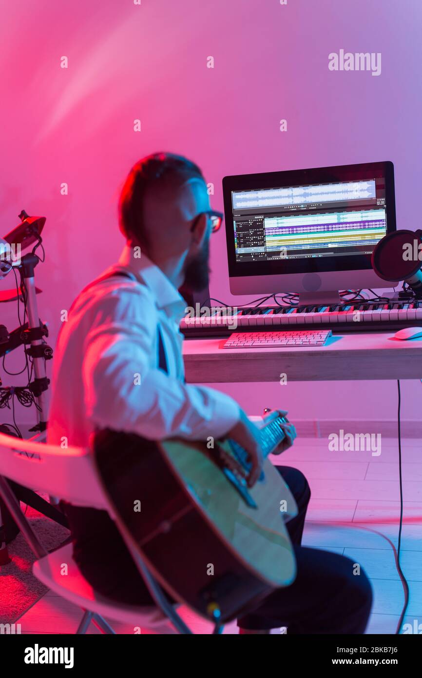 Musician and making music concept - Male sound producer working in ...