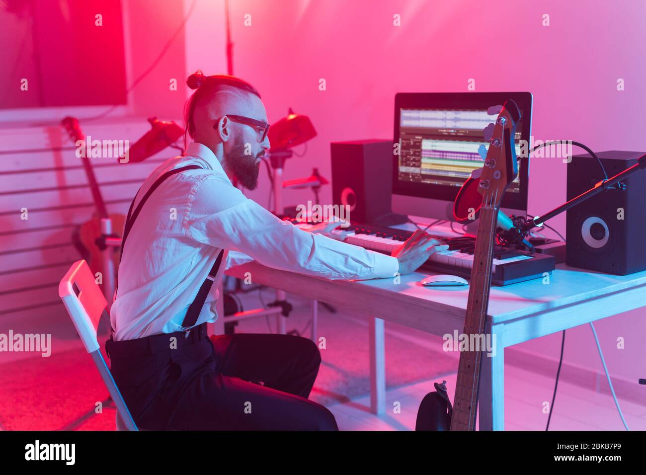 Musician and making music concept - Male sound producer working in ...