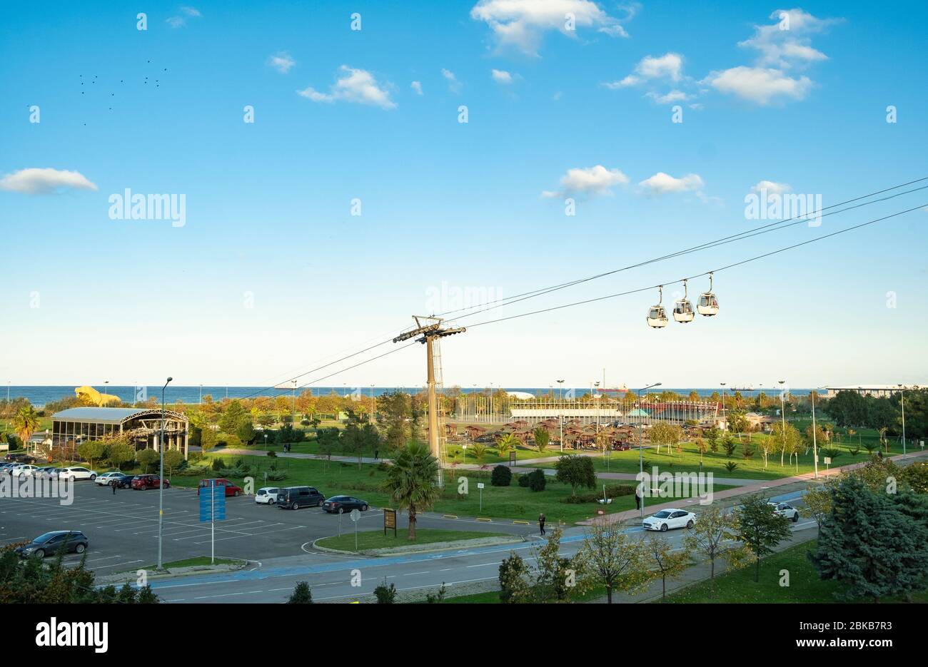 Samsun / Turkey - October 2019: City center view, street, rail road and ...