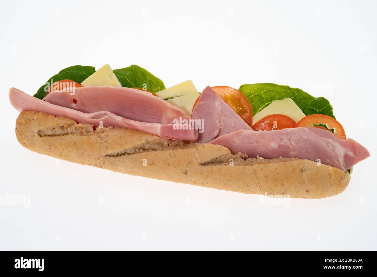 A ham and cheese salad sub sandwich -white background Stock Photo - Alamy