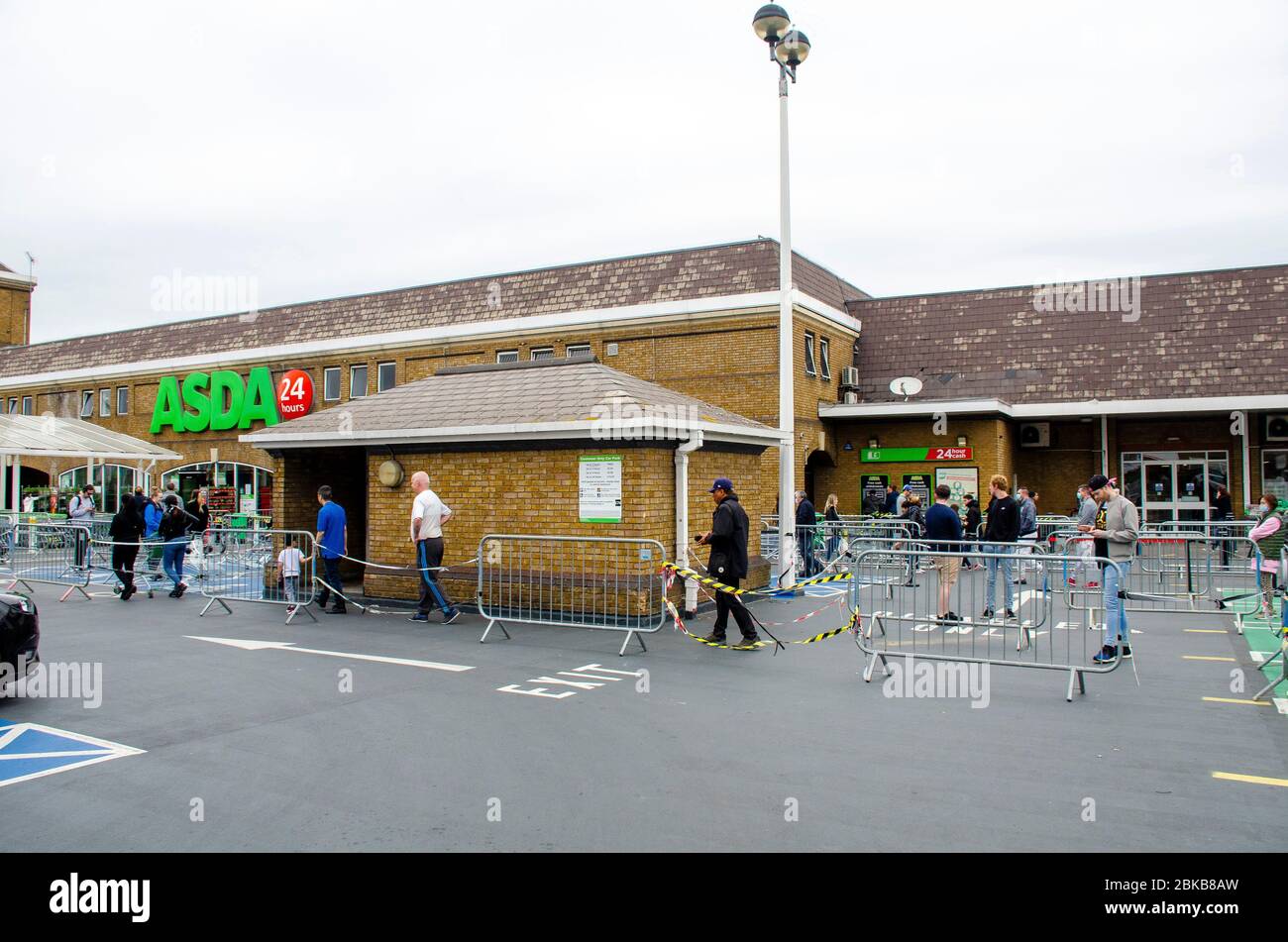 London, UK. 3rd May, 2020. Asda trolley chicane for queue. Sunday ...