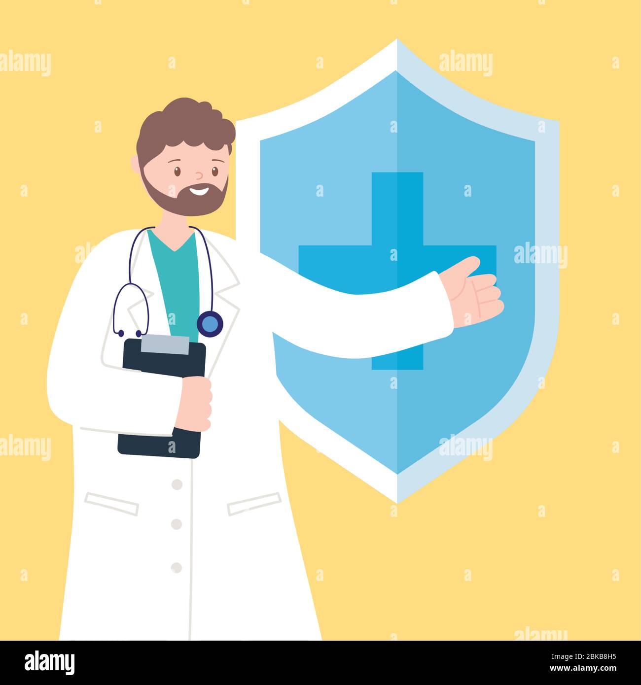 doctors and nurses, bearded physician with clipboard shield protection ...