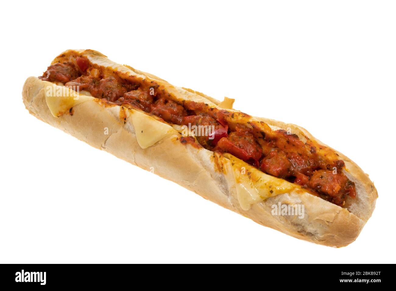 Meatball sub sandwich with a tangy Marinara Sauce - studio shot with a ...