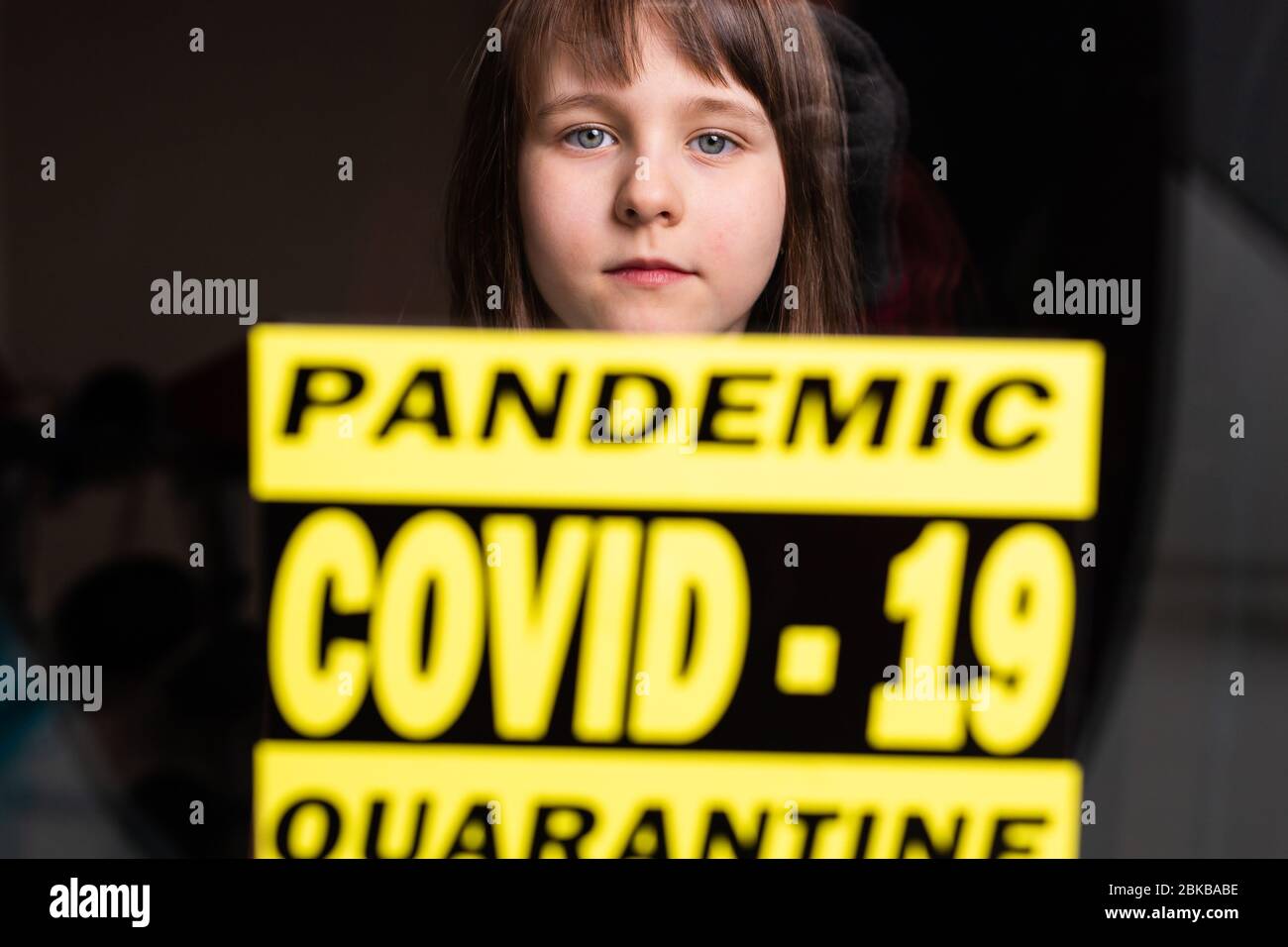 Stay at home. Sad lonely child isolation in quarantine. Concept ...