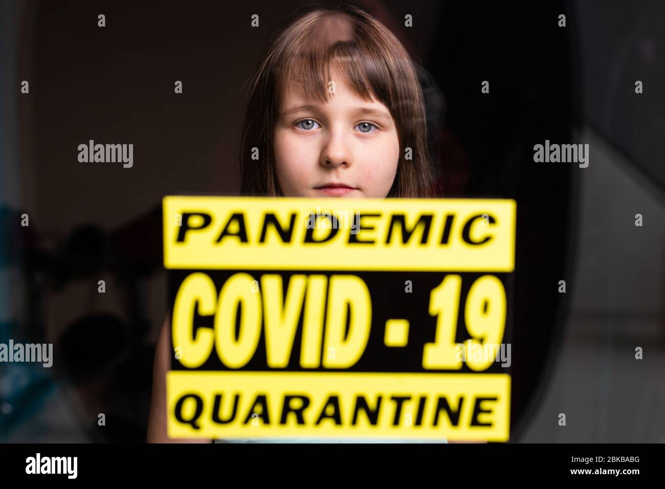 Stay at home. Sad lonely child isolation in quarantine. Concept ...