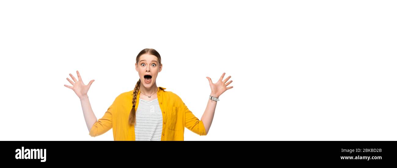 Woman scared screaming Cut Out Stock Images & Pictures - Alamy