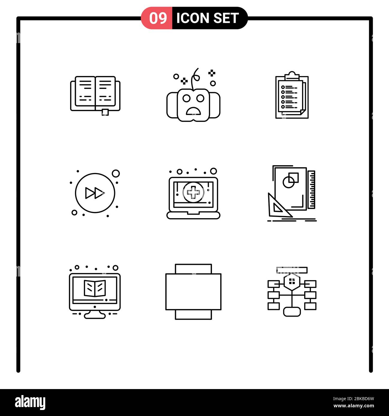 9 Universal Outline Signs Symbols of medical, digital, notepad, right ...