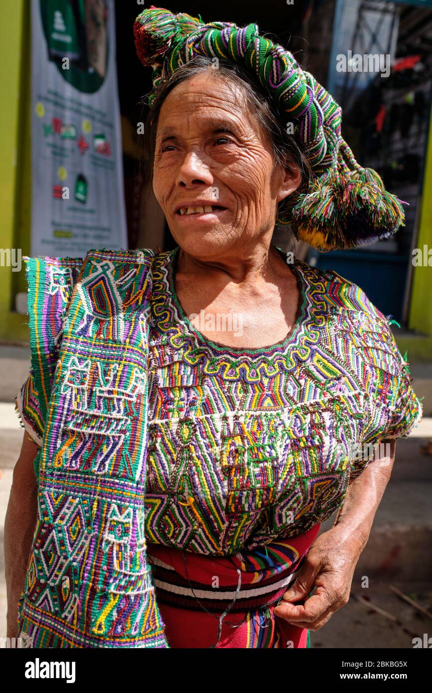 Portrait of a woman belonging to the Ixil community dressed in the ...