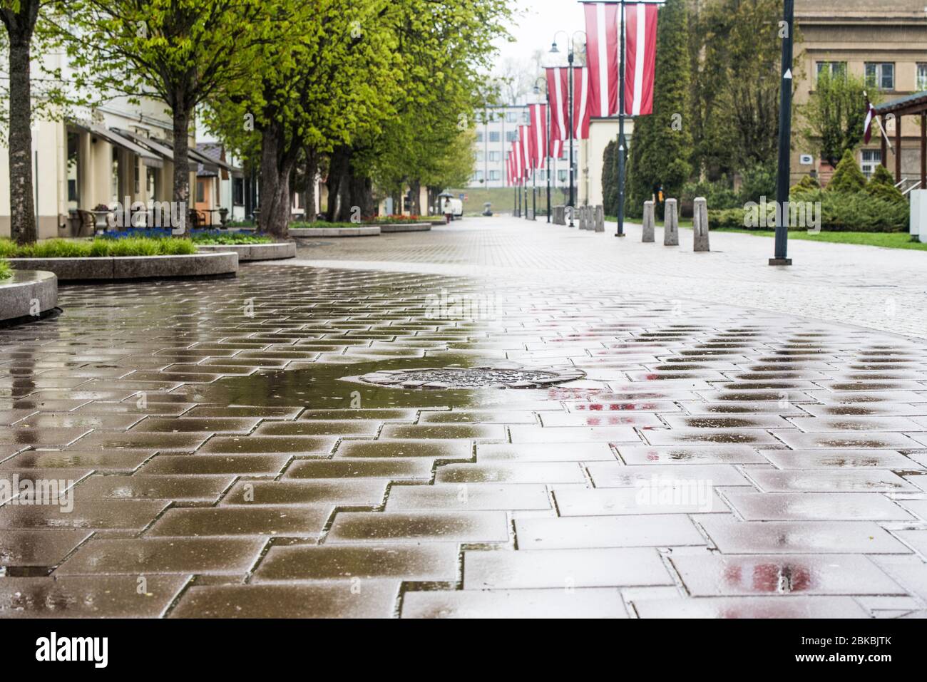 Ogre city is decorated with national flags. Ogre. Latvia. May 2, 2020 ...