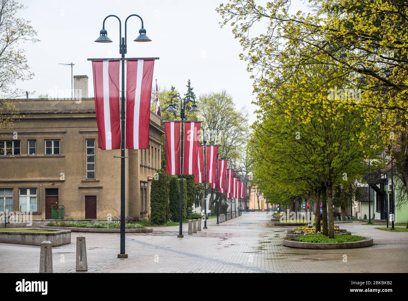 Ogre city is decorated with national flags. Ogre. Latvia. May 2, 2020 ...
