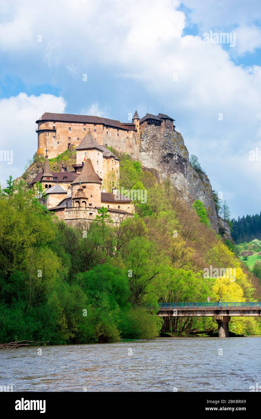 medieval orava castle on the hill. beautiful springtime scenery in ...
