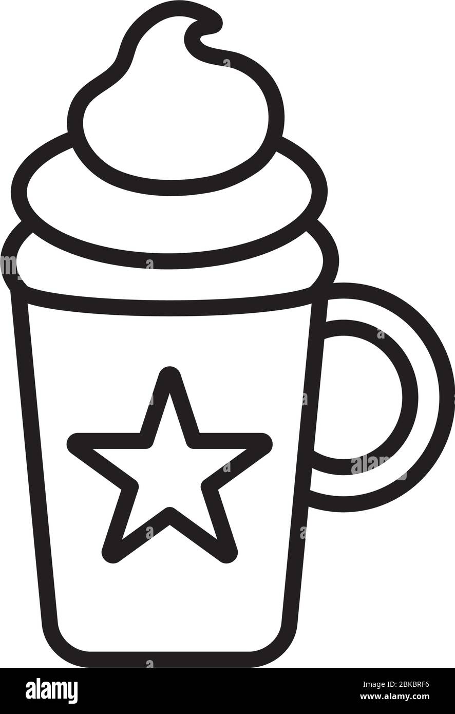 star mug with cake icon over white background, line style, vector ...
