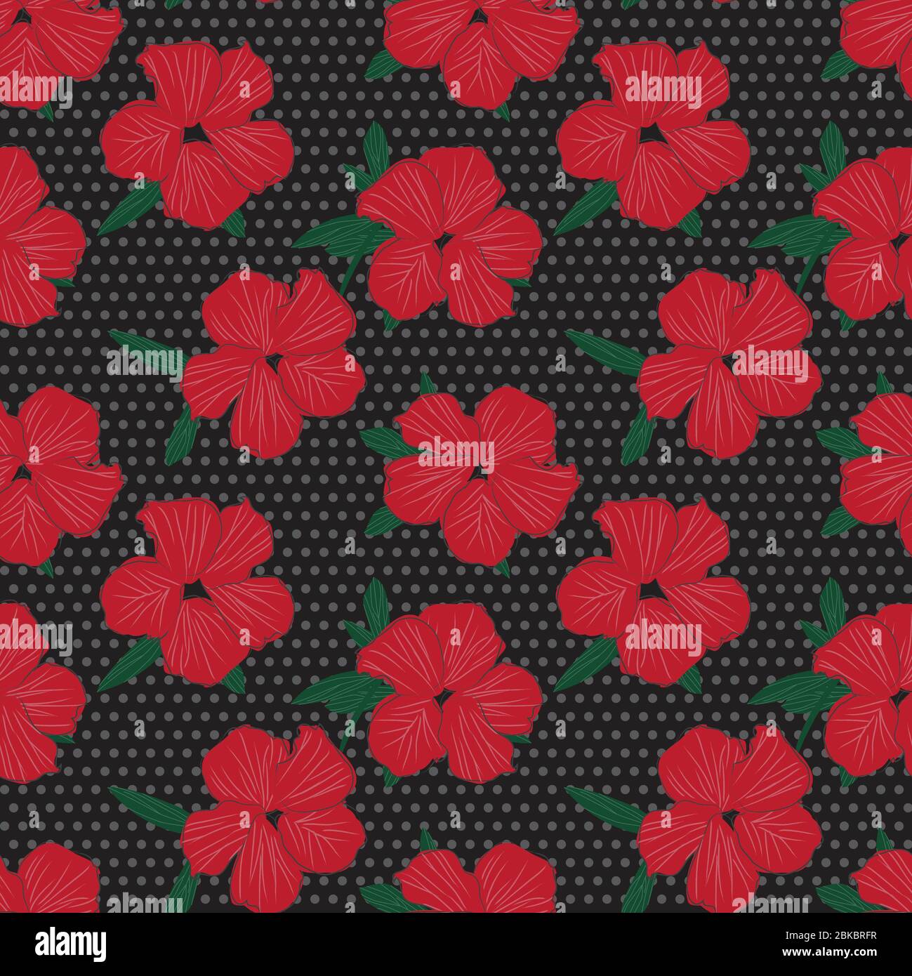 Red tropical floral botanical seamless pattern with dotted background ...