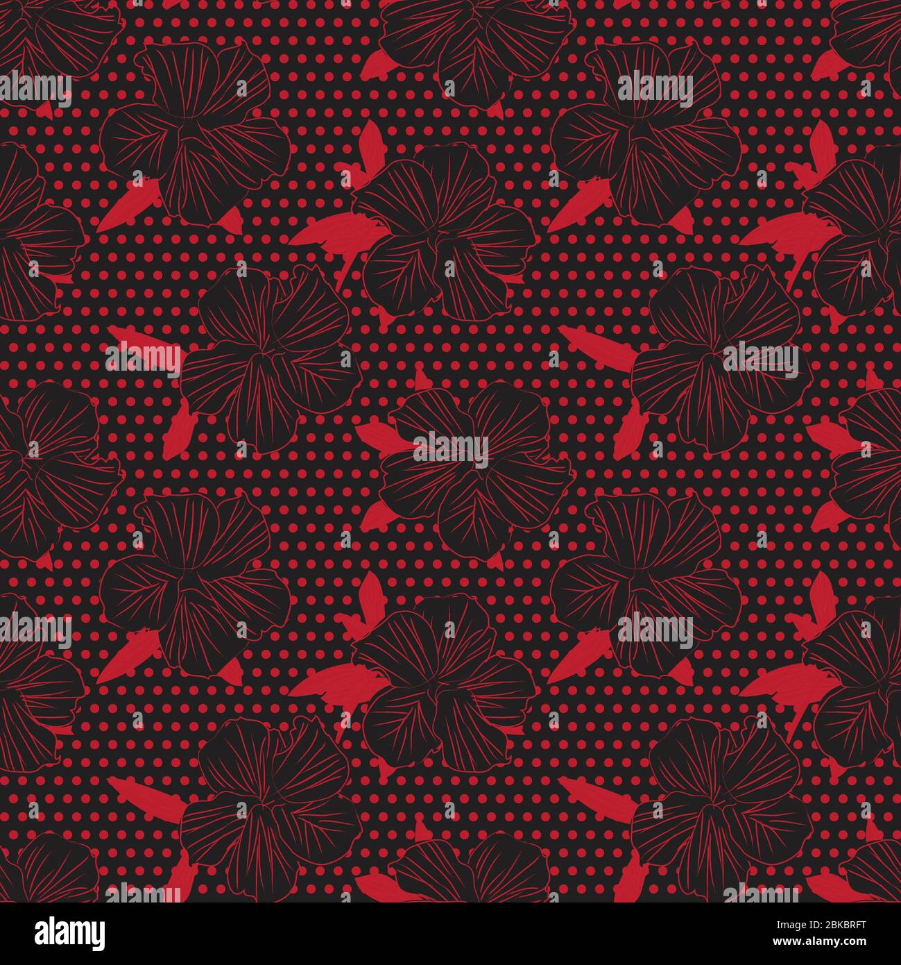 Red tropical floral botanical seamless pattern with dotted background ...