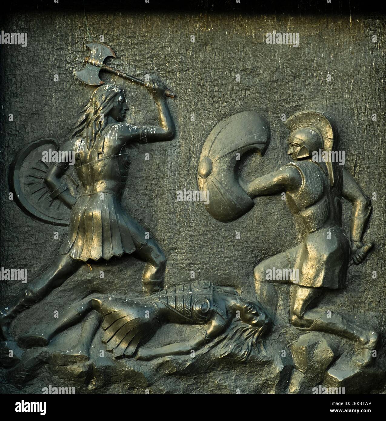 Amazon and lion statue Samsun, Turkey - November 2019: Amazon park is ...