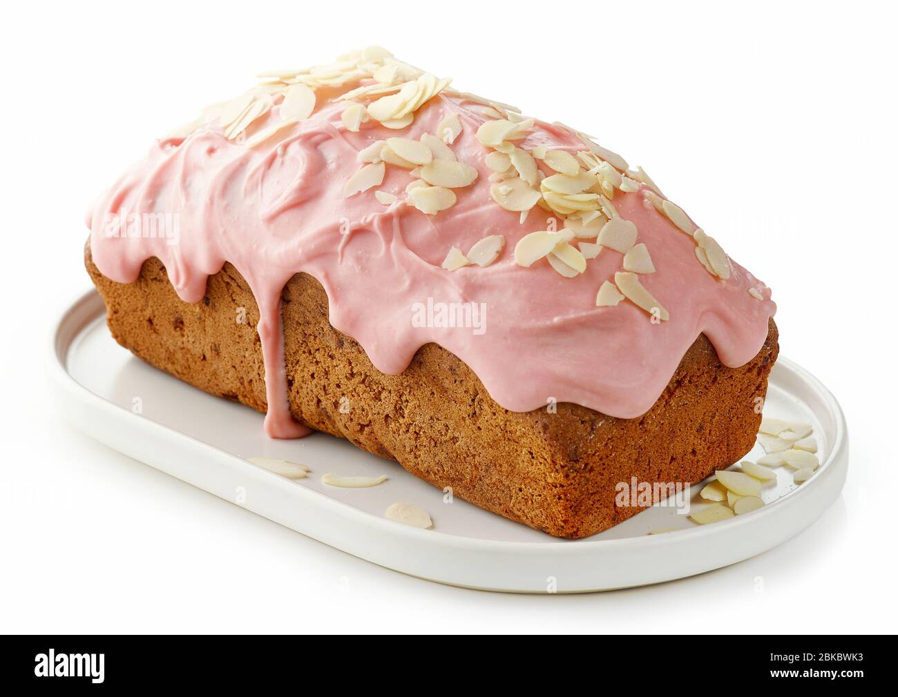 sweet bread decorated with melted raspberry white chocolate and almonds ...