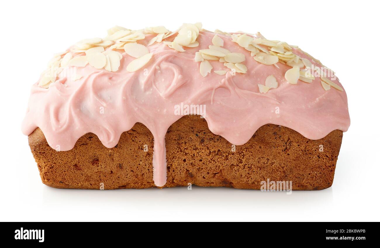 sweet bread decorated with melted raspberry white chocolate and almonds ...