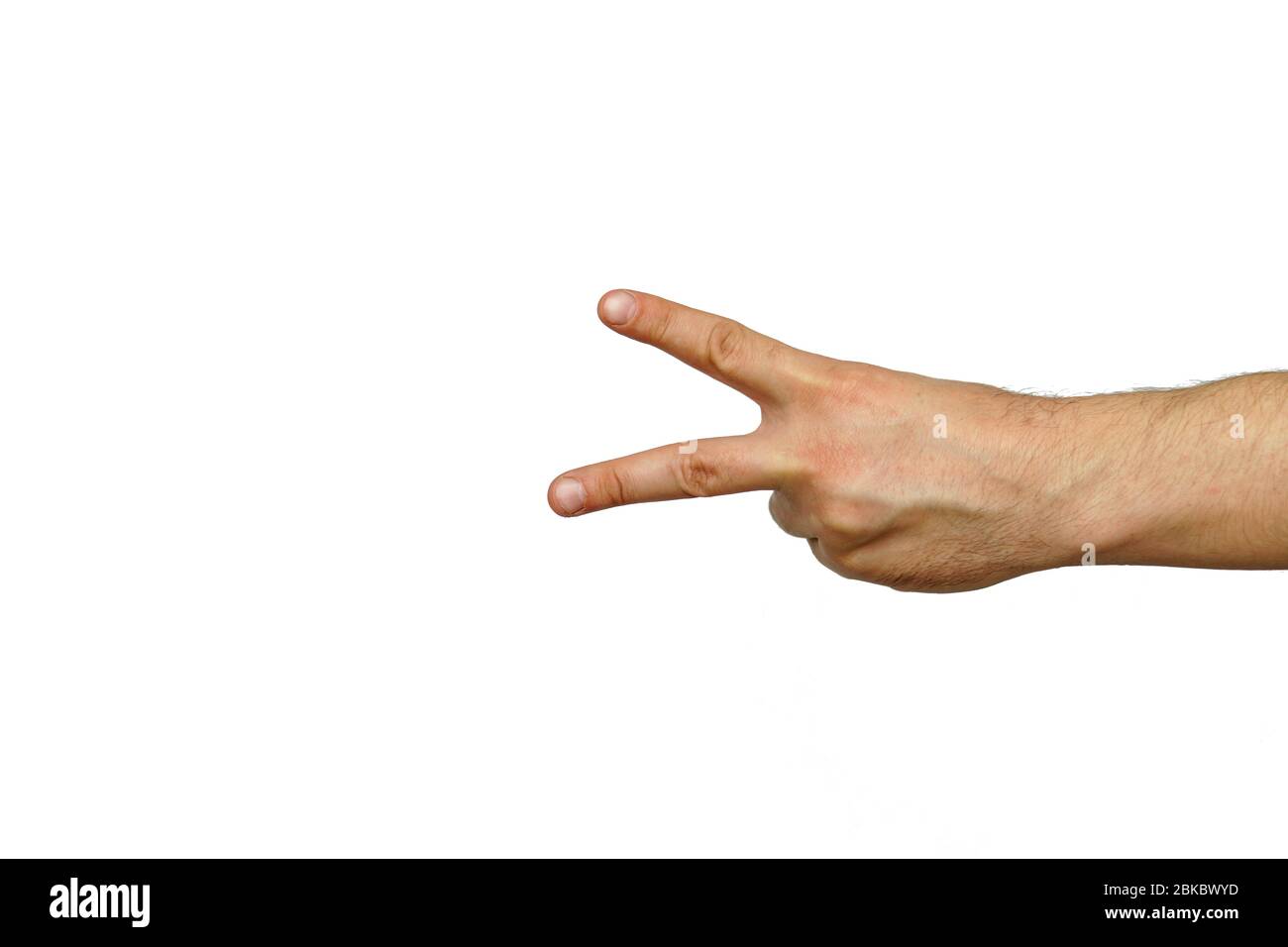 Hand with the symbol of scissors, two fingers forward on a white ...