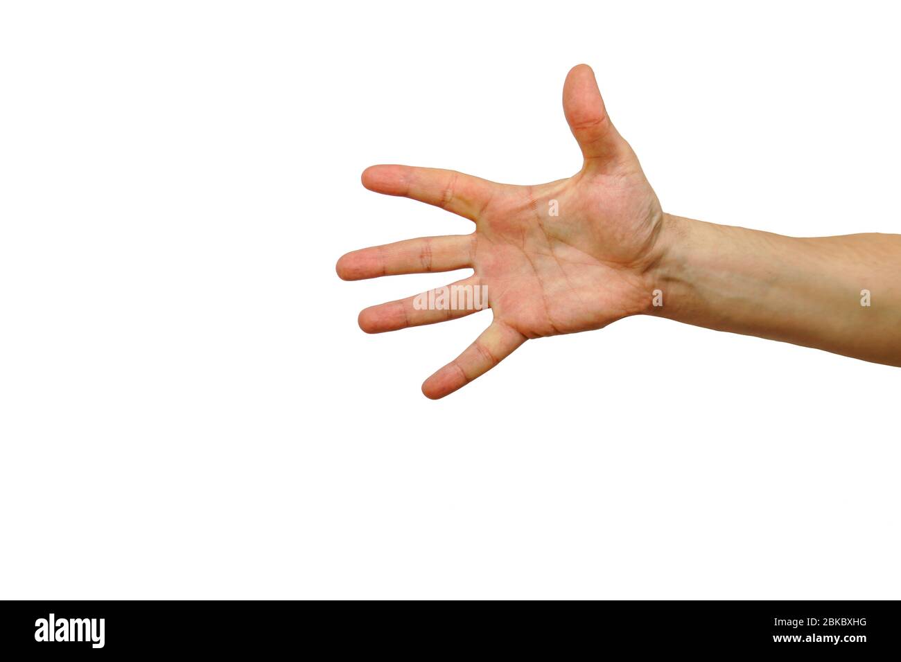 Palm hand fingers spread white male isolated background Stock Photo - Alamy