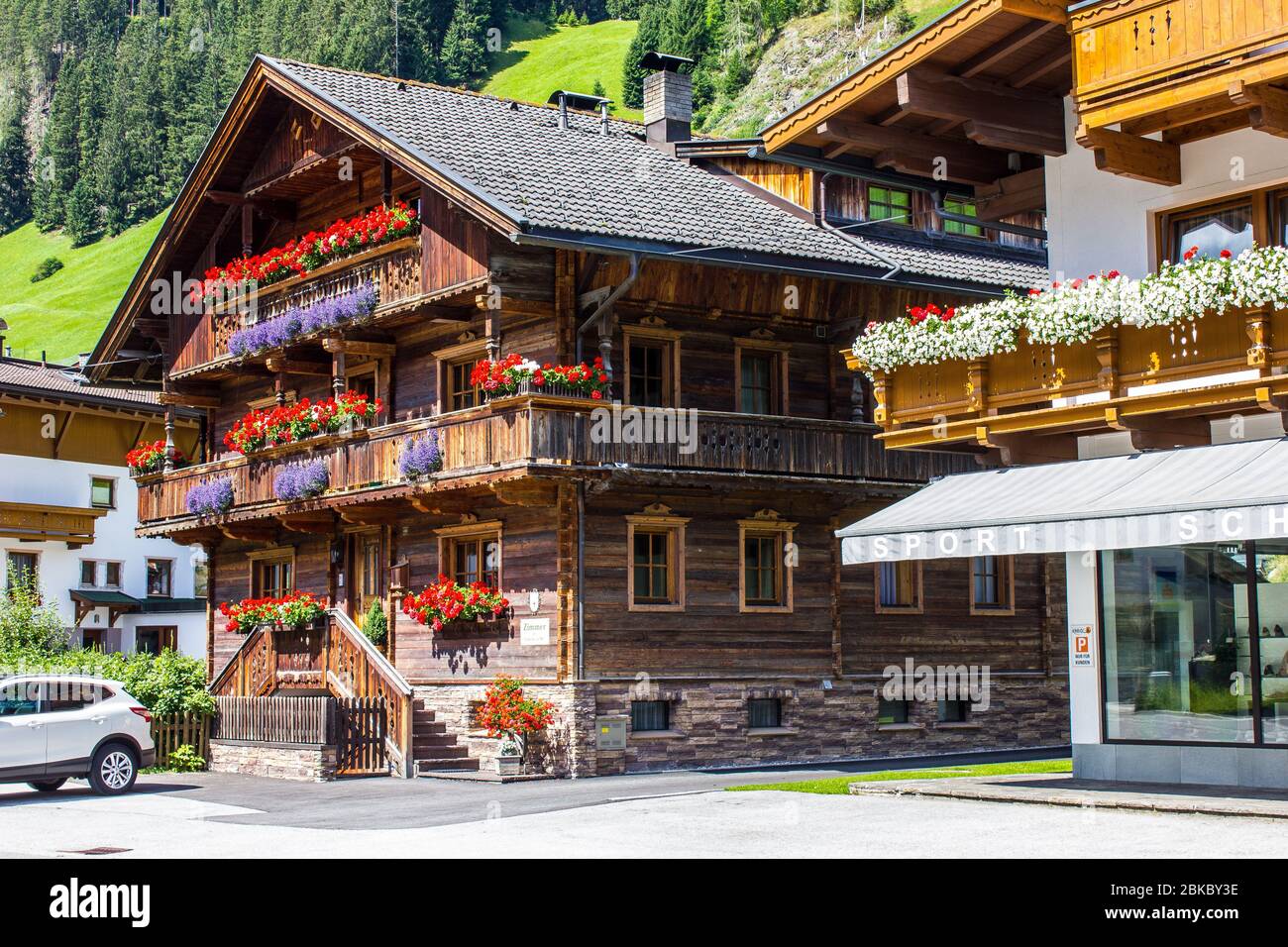 Lanersbach, Austria - August 11, 2019: View of Traditional Tyrolean ...