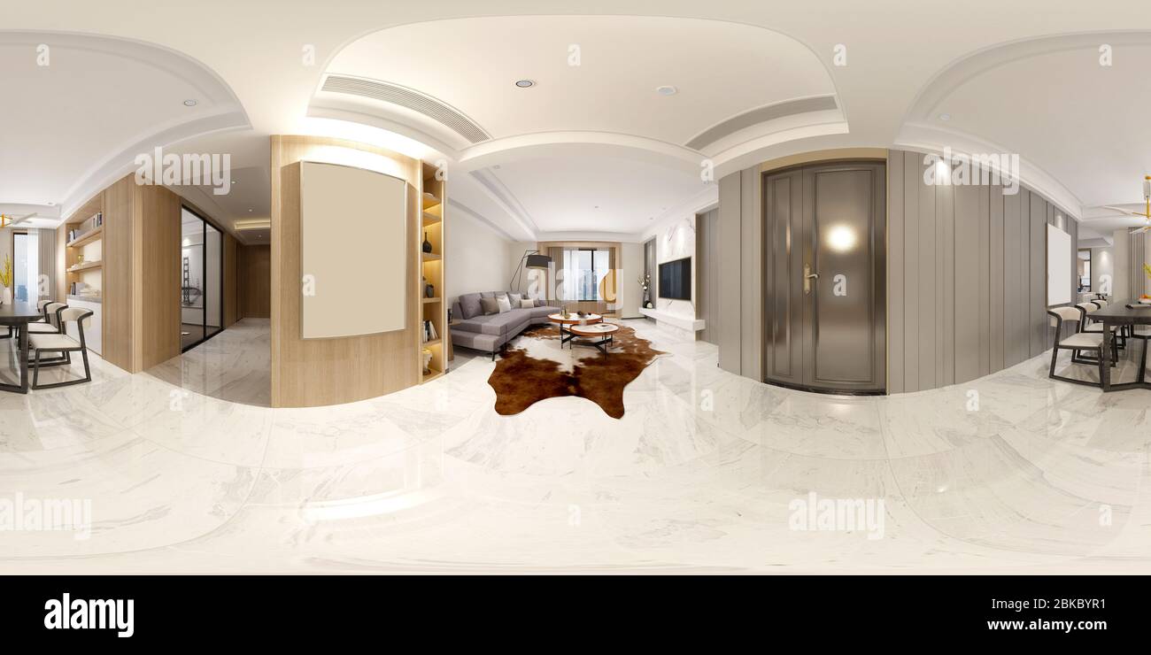360 degrees home interior, living and dining space Stock Photo - Alamy