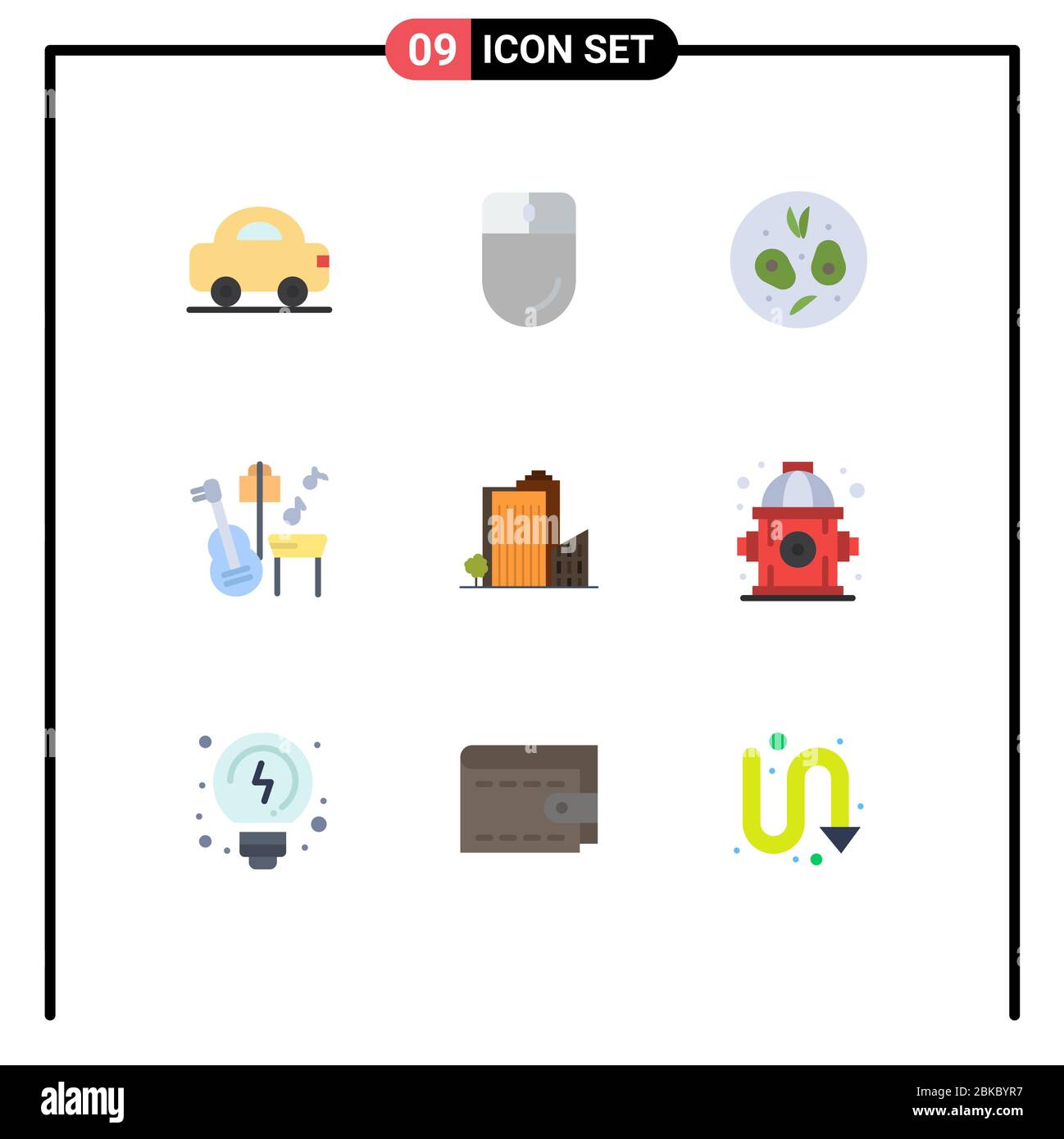 Set of 9 Modern UI Icons Symbols Signs for tower, build, salad ...