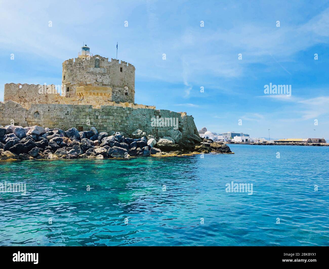 Fort of St. Nicholas in Mandaki Harbor, Rhodes, Greece Stock Photo - Alamy