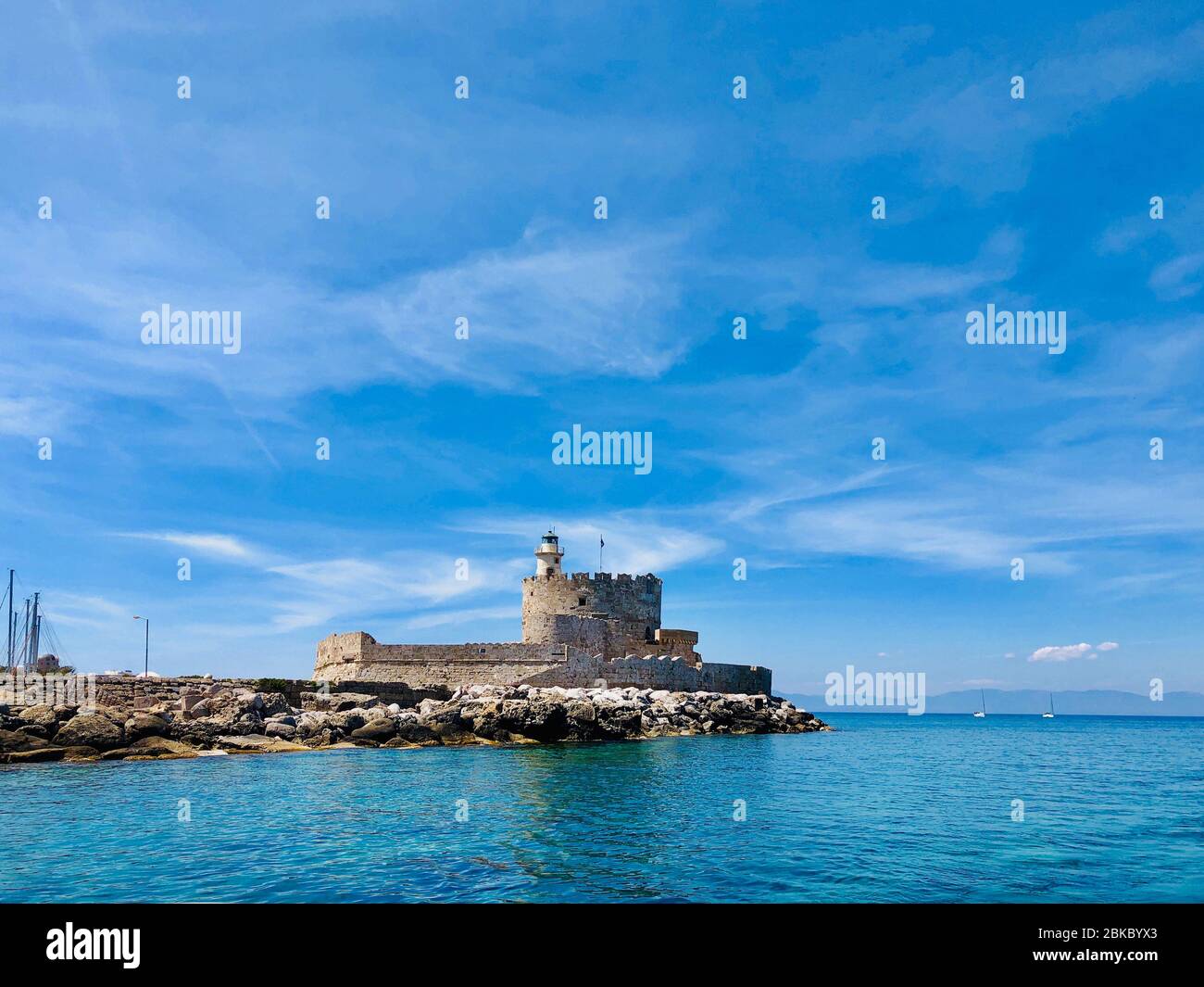Fort of St. Nicholas in Mandraki Harbor, Rhodes, Greece Stock Photo - Alamy