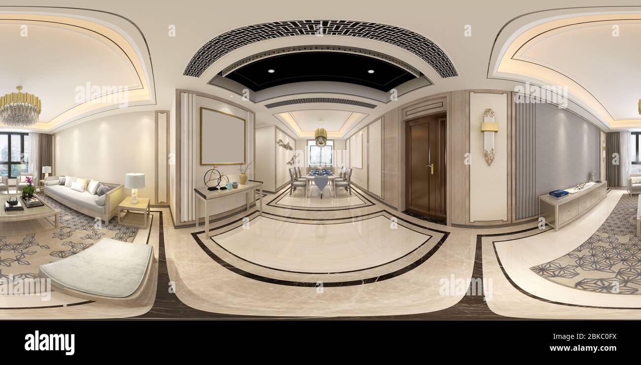 360 degrees home interior, living and dining space Stock Photo - Alamy