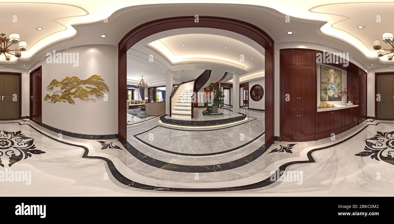 360 degrees home interior, living and dining space Stock Photo - Alamy