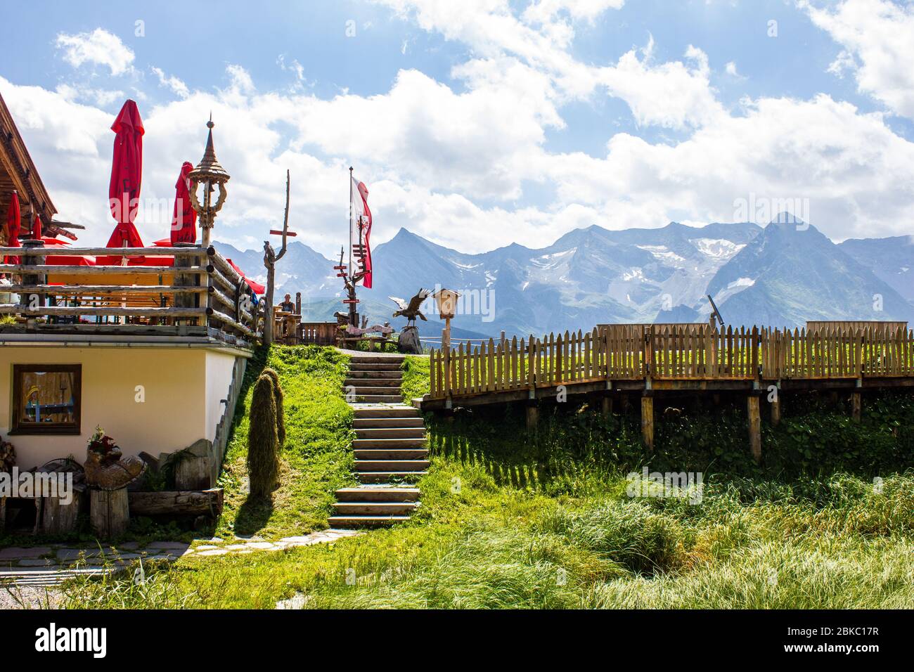 Tux, Austria - August 11, 2019: Entrance to the Berggasthaus Eggalm ...