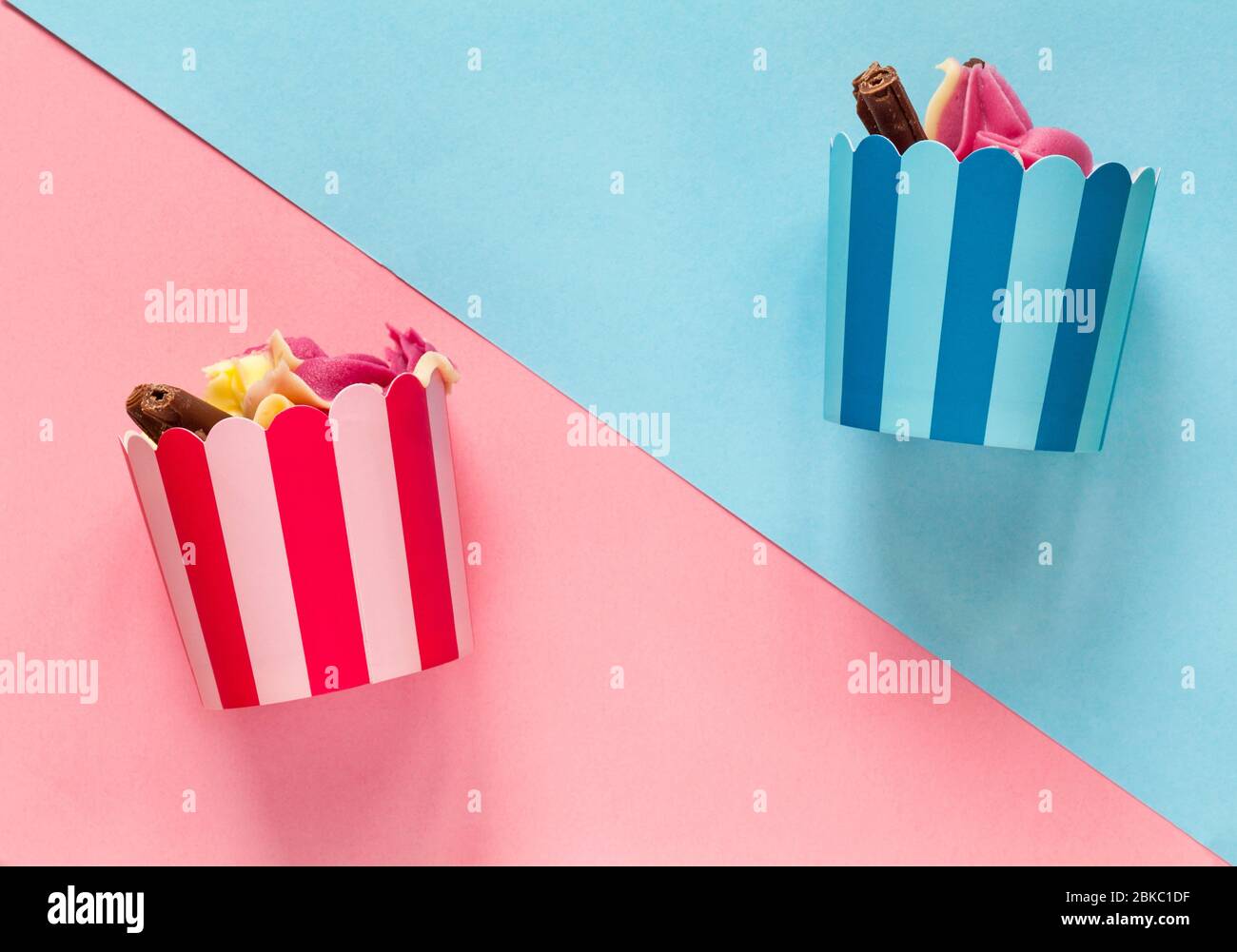 M&S Raspberry Ripple Sundae Cake & Neapolitan Sundae Cake set on pale ...