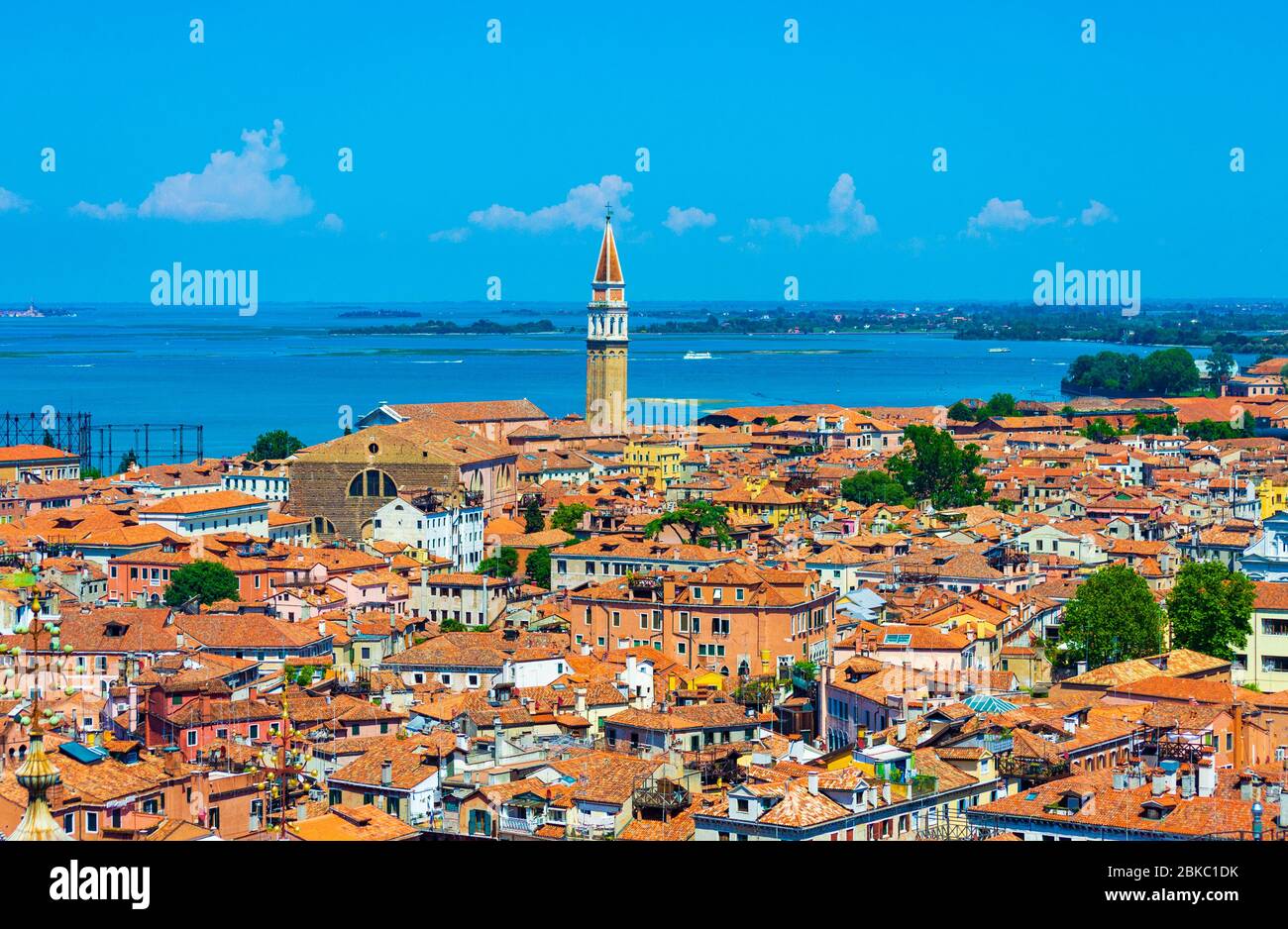 Scenic aerial view of Venice rooftop skyline with San Francesco della ...