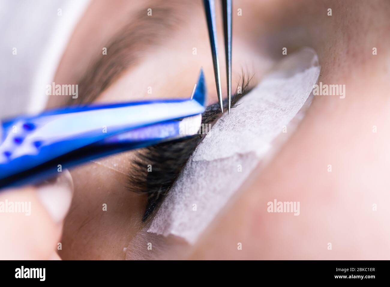 Eyelash Extension Procedure. Woman Eye with Long Eyelashes. Lashes ...