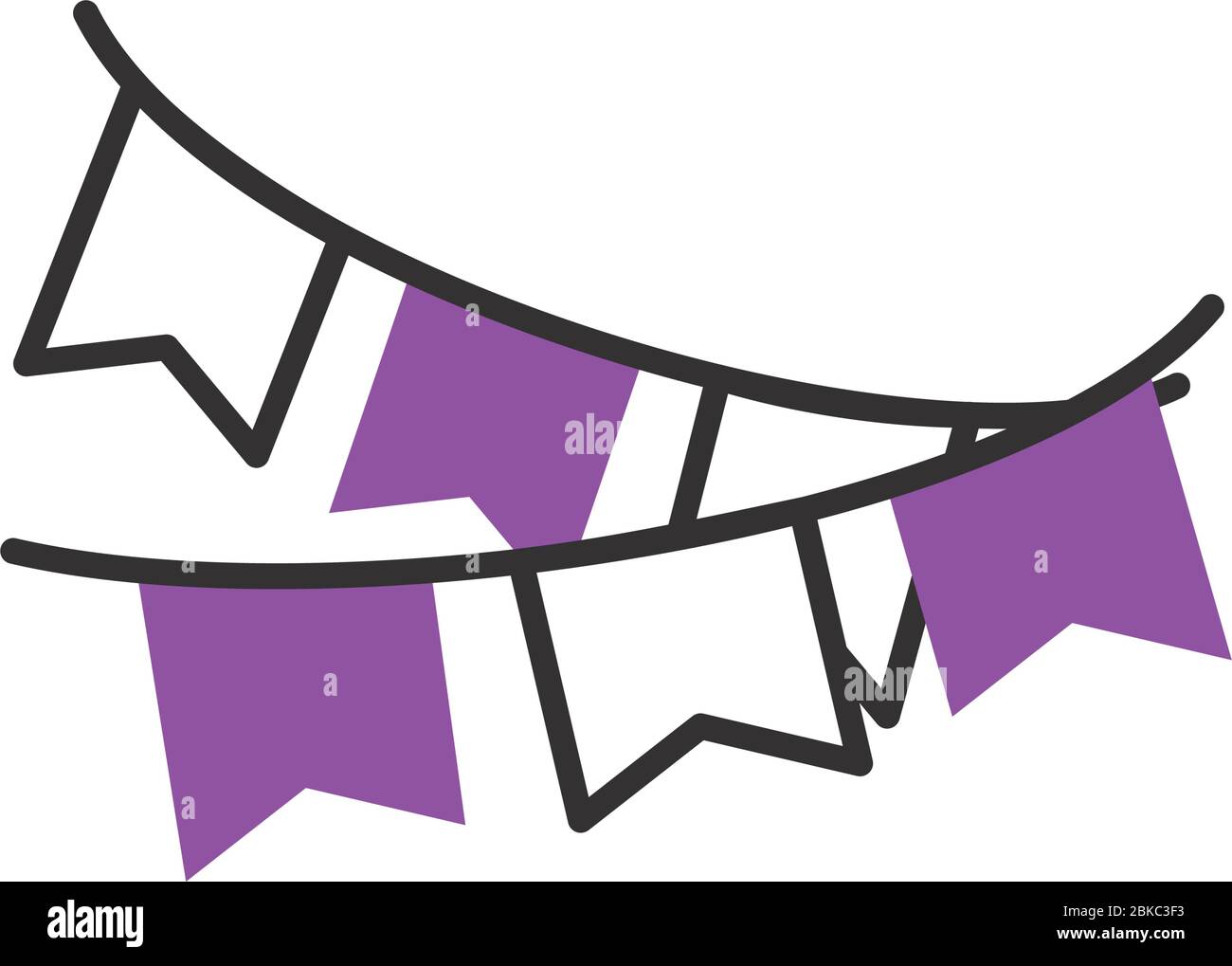 decorative pennants icon over white background, half line half color ...