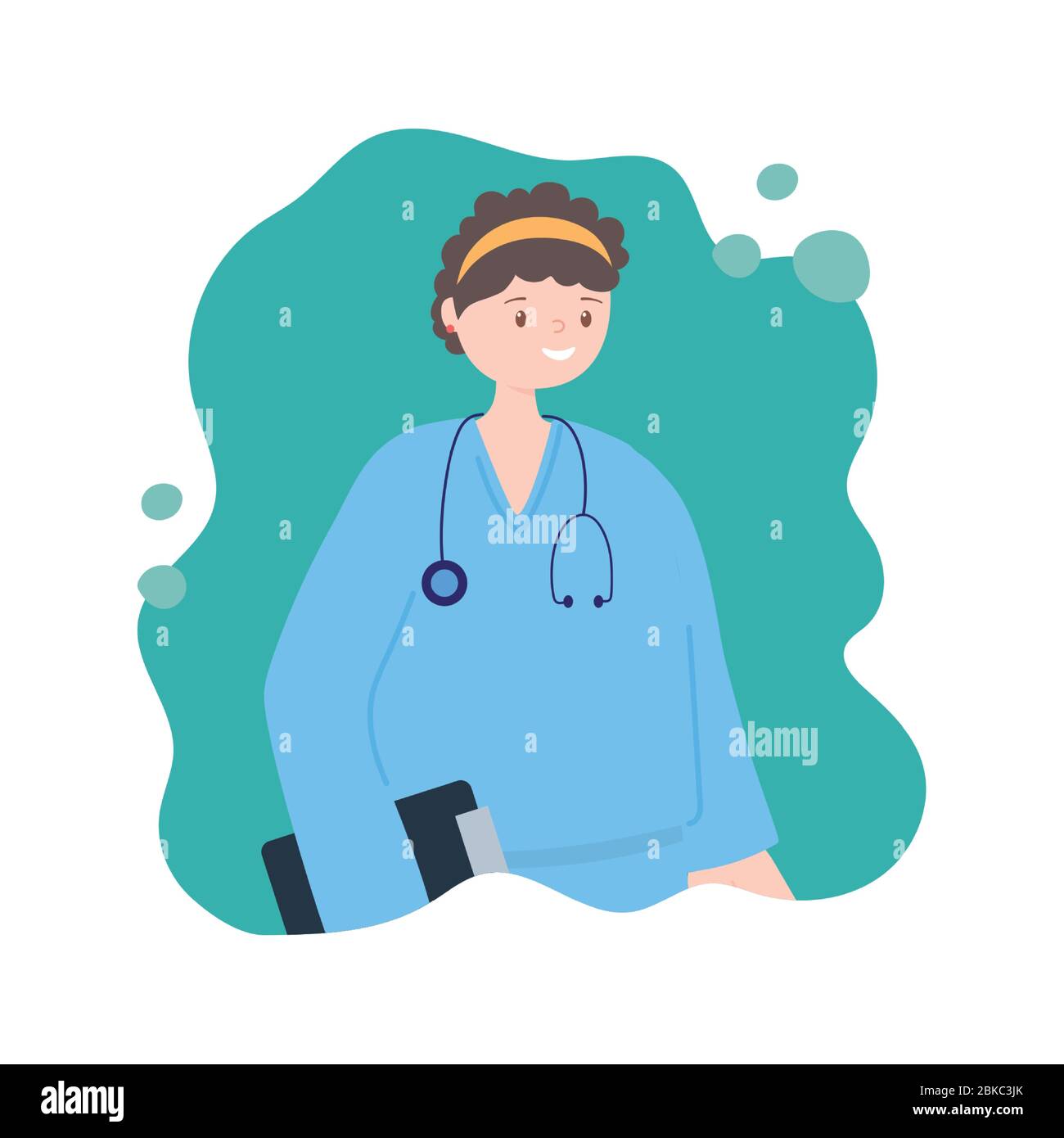 doctors and nurses, female nurse with stethoscope and medical clipboard ...