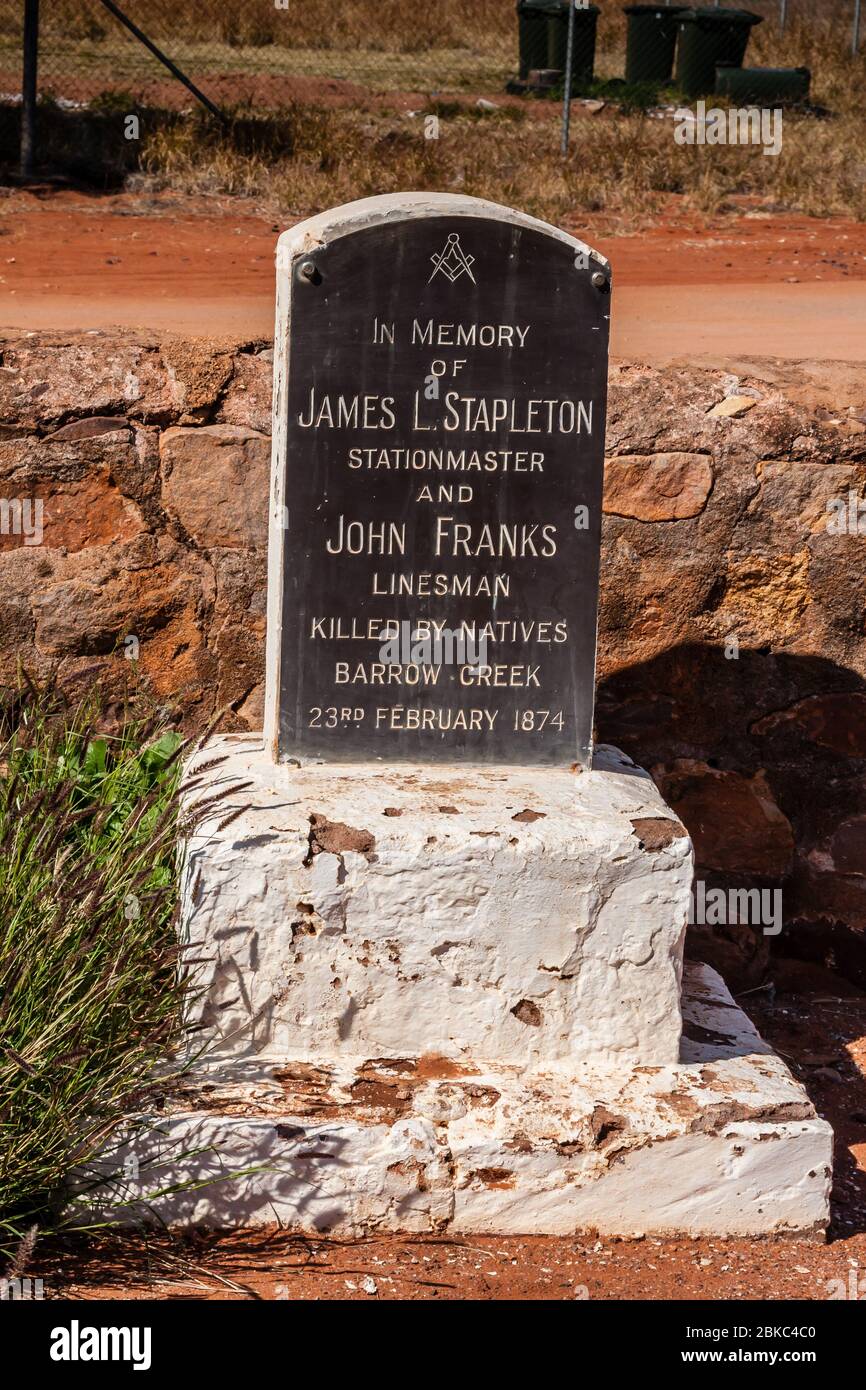 The memorial to James Stapleton and John Frank in Barrow Creek ...