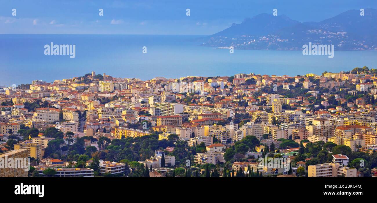 French riviera. Town of Cannes. Panoramic view of Cannes cityscape and ...