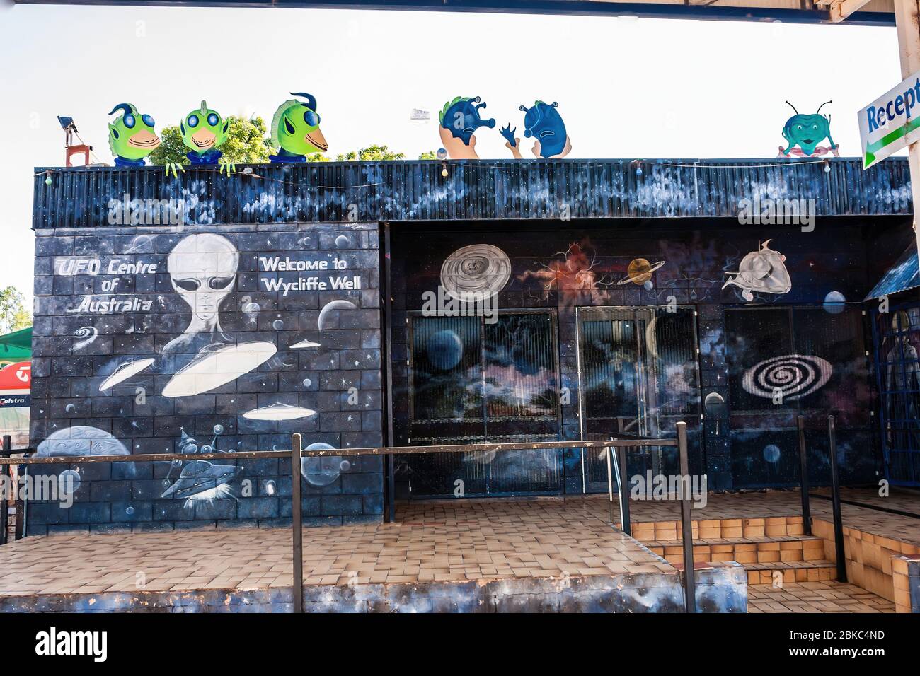 Wycliffe Well, Australia - July 15, 2011: The UFO-theme decoration and ...