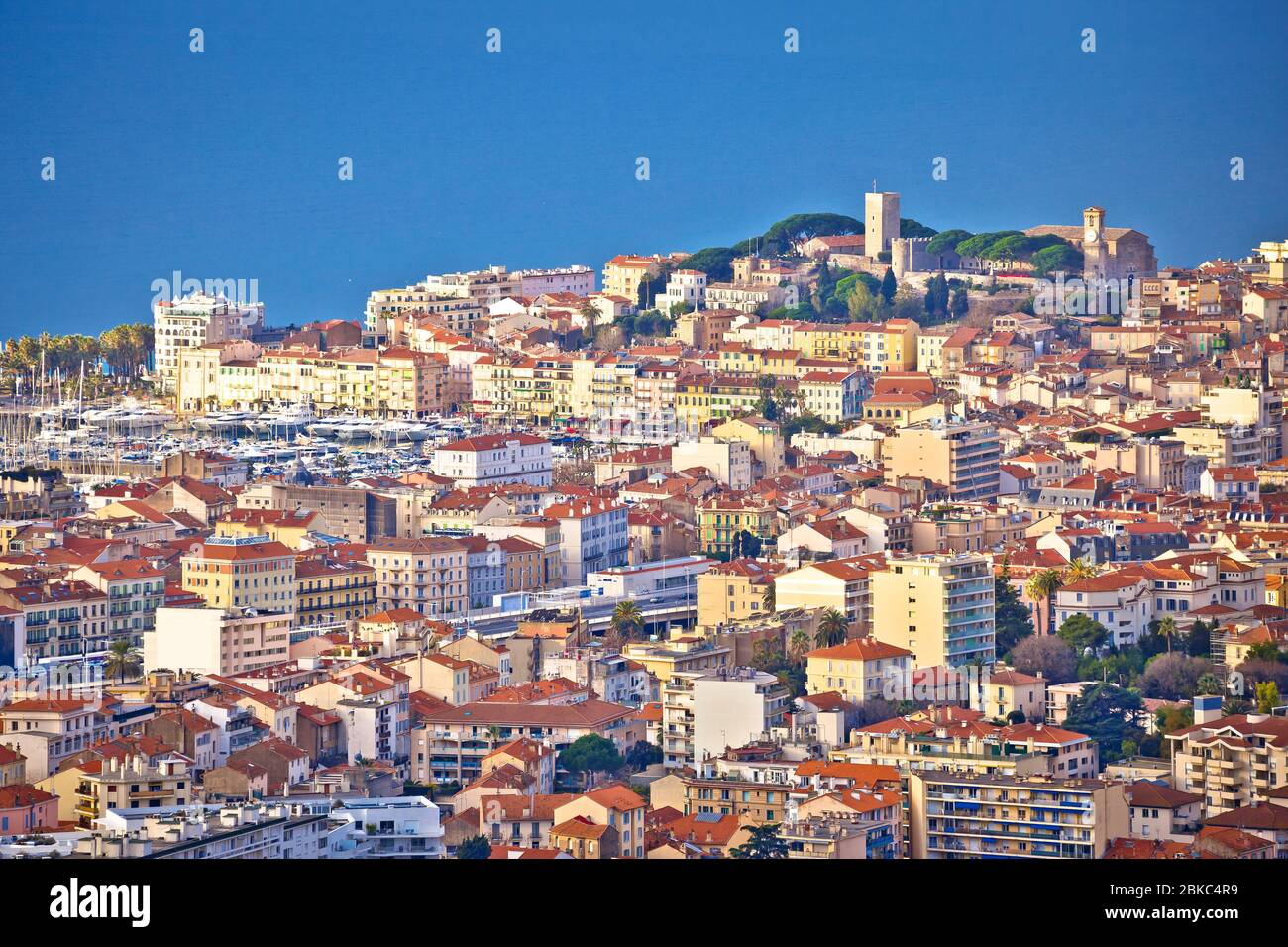 French riviera. Town of Cannes. Panoramic view of Cannes cityscape and ...