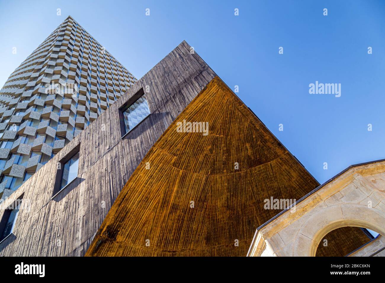 Detail of the modern high-rise buildings at the center of Tirana ...