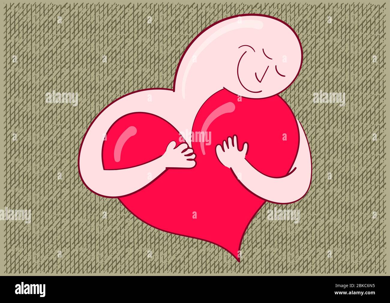 Cartoon illustration of a funny bald guy holding a red heart Stock ...