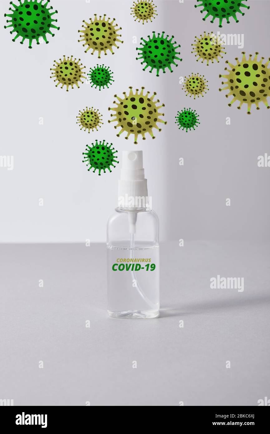 hand sanitizer in spray bottle on white background, bacteria ...