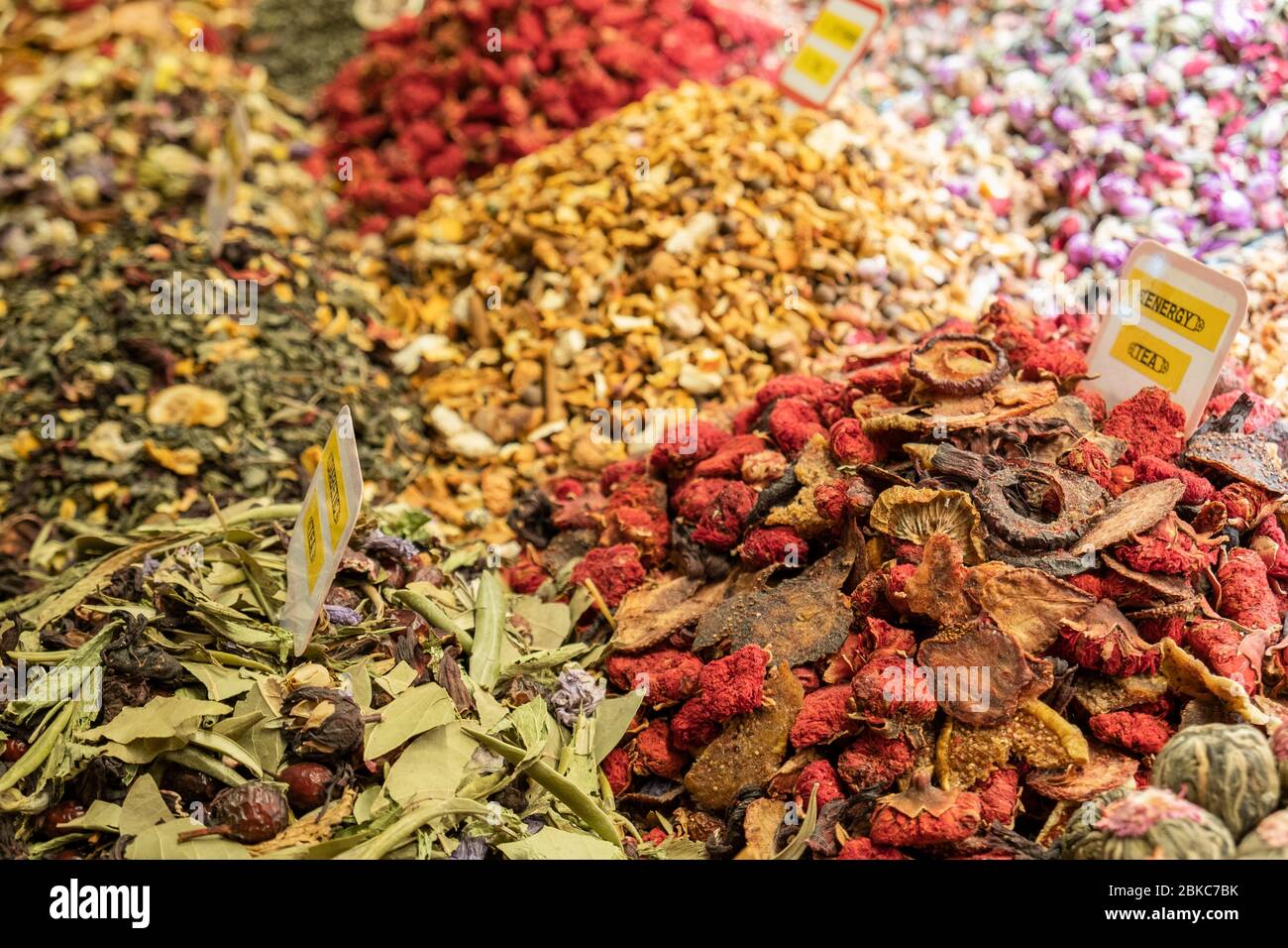 Turkish delight and snacks in spice bazaar in Istanbul. Dry fig and ...