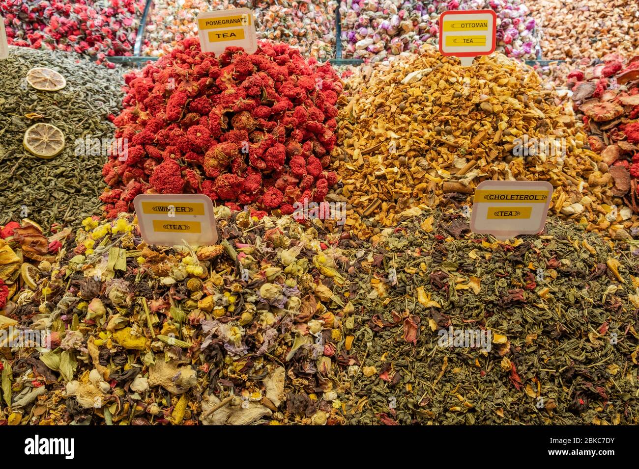 Turkish delight and snacks in spice bazaar in Istanbul. Dry fig and ...