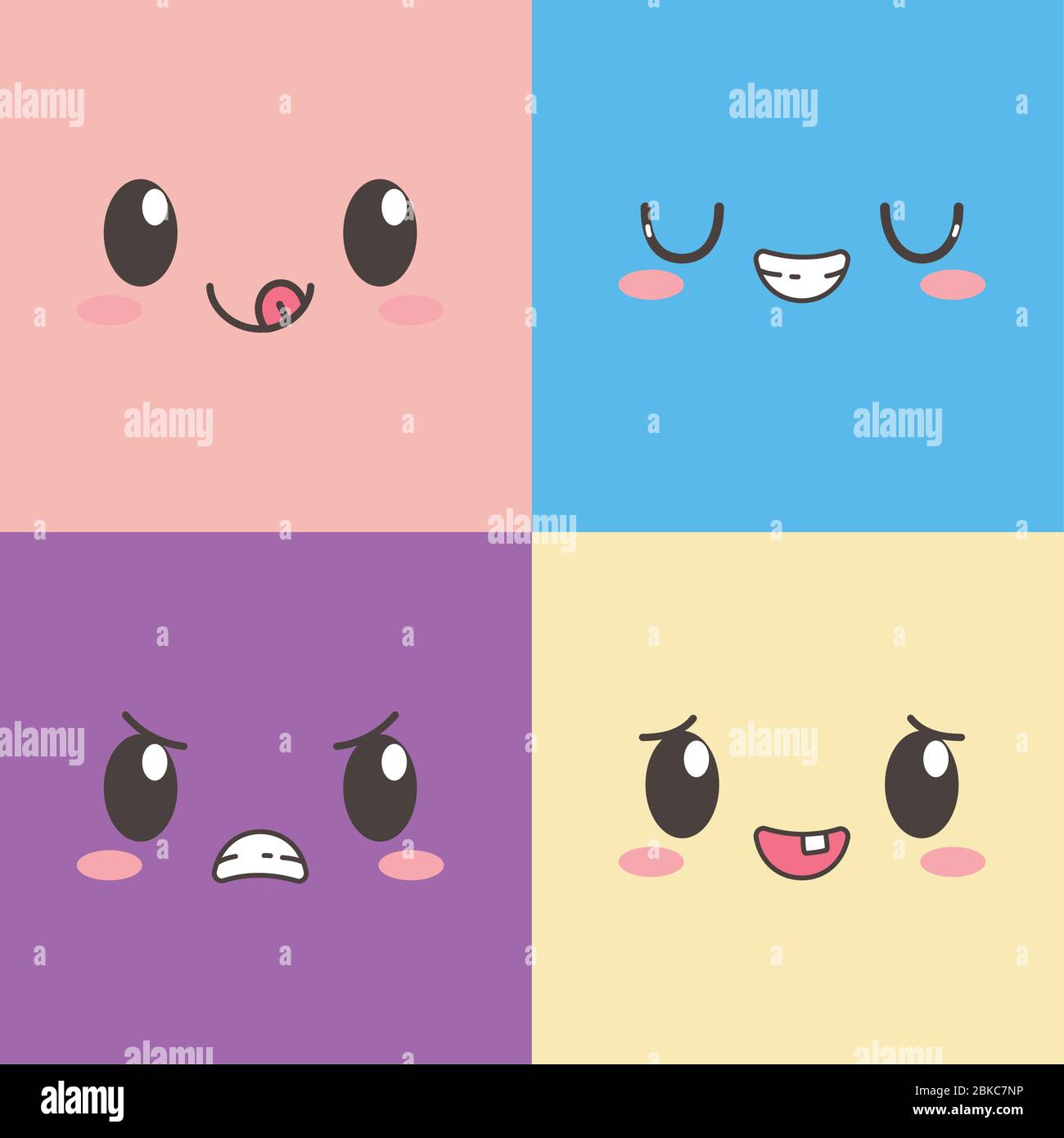 kawaii facial adorable expression emoticon cartoon character set vector ...