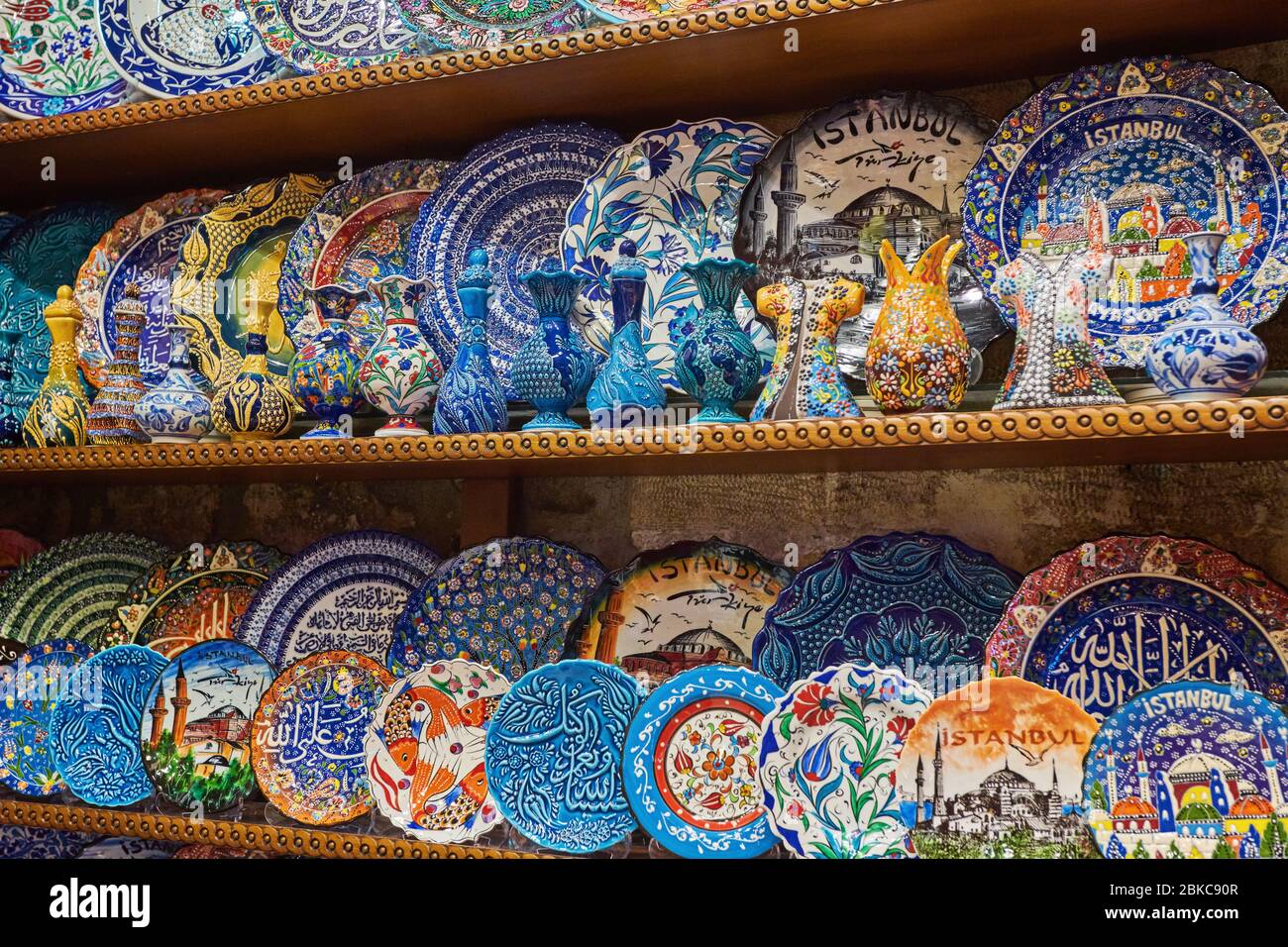 Collection of turkish ceramics on sale at the Grand Bazaar in Istanbul ...