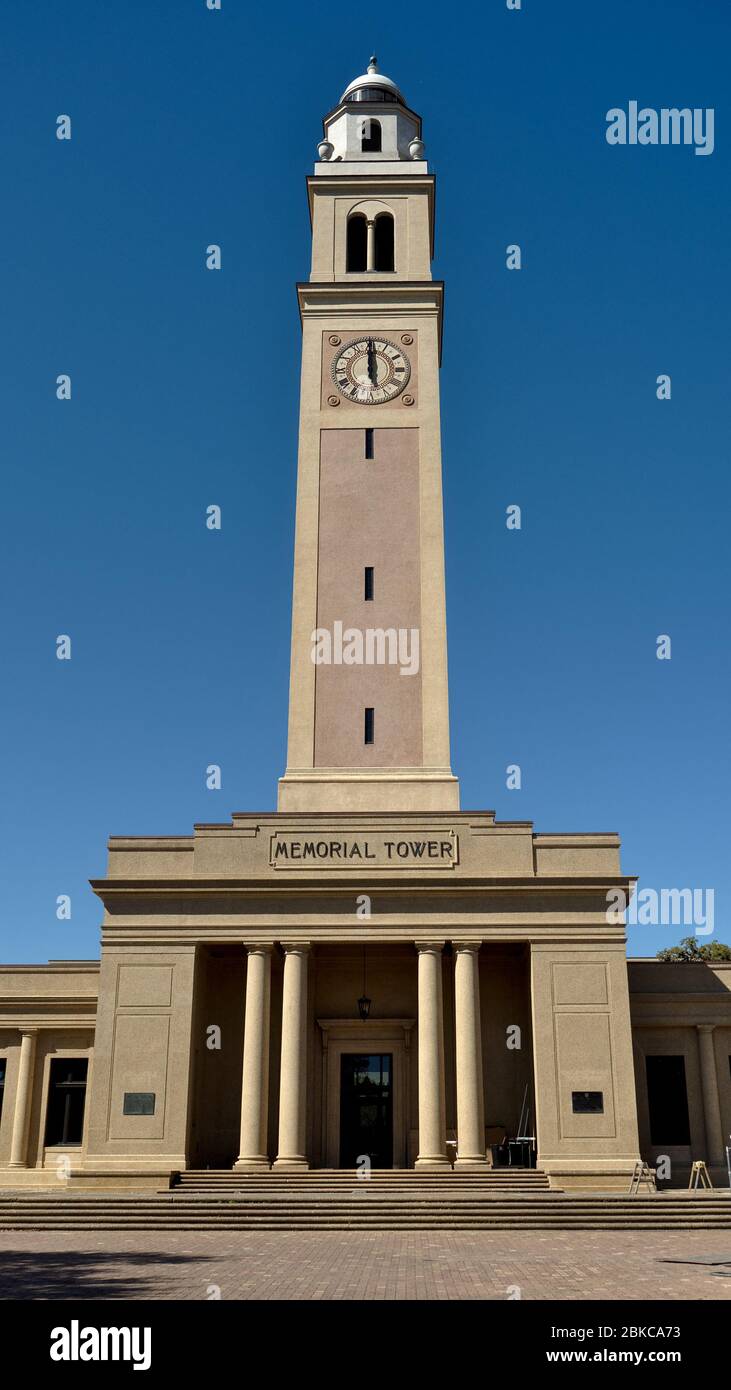 Baton Rouge, Louisiana, USA - 2020: View of Memorial Tower, a clock ...