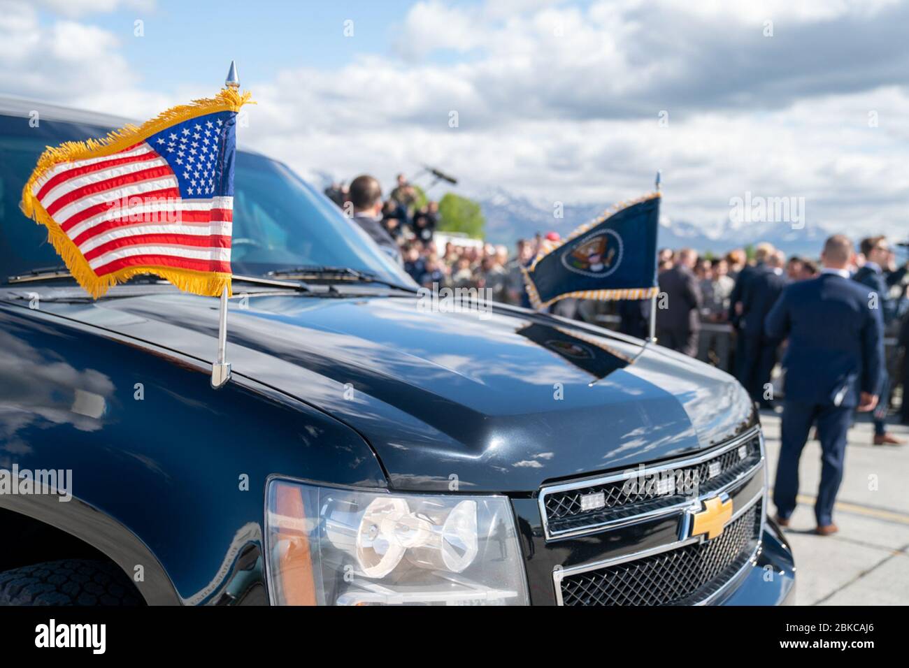 President Donald J. Trump greets U.S. military personnel at Joint Base ...