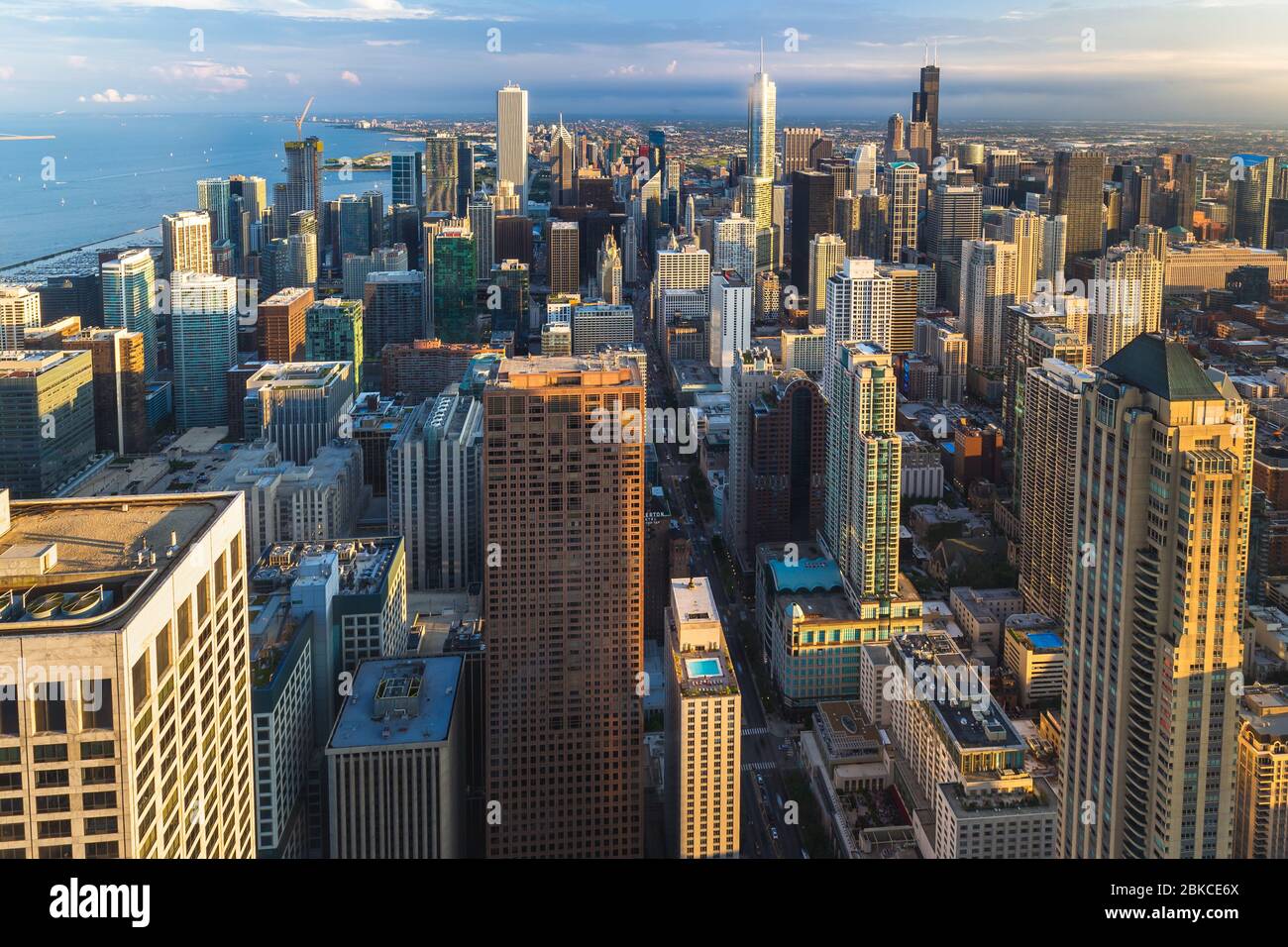Chicago skyline panorama aerial view with skyscrapers over Lake ...